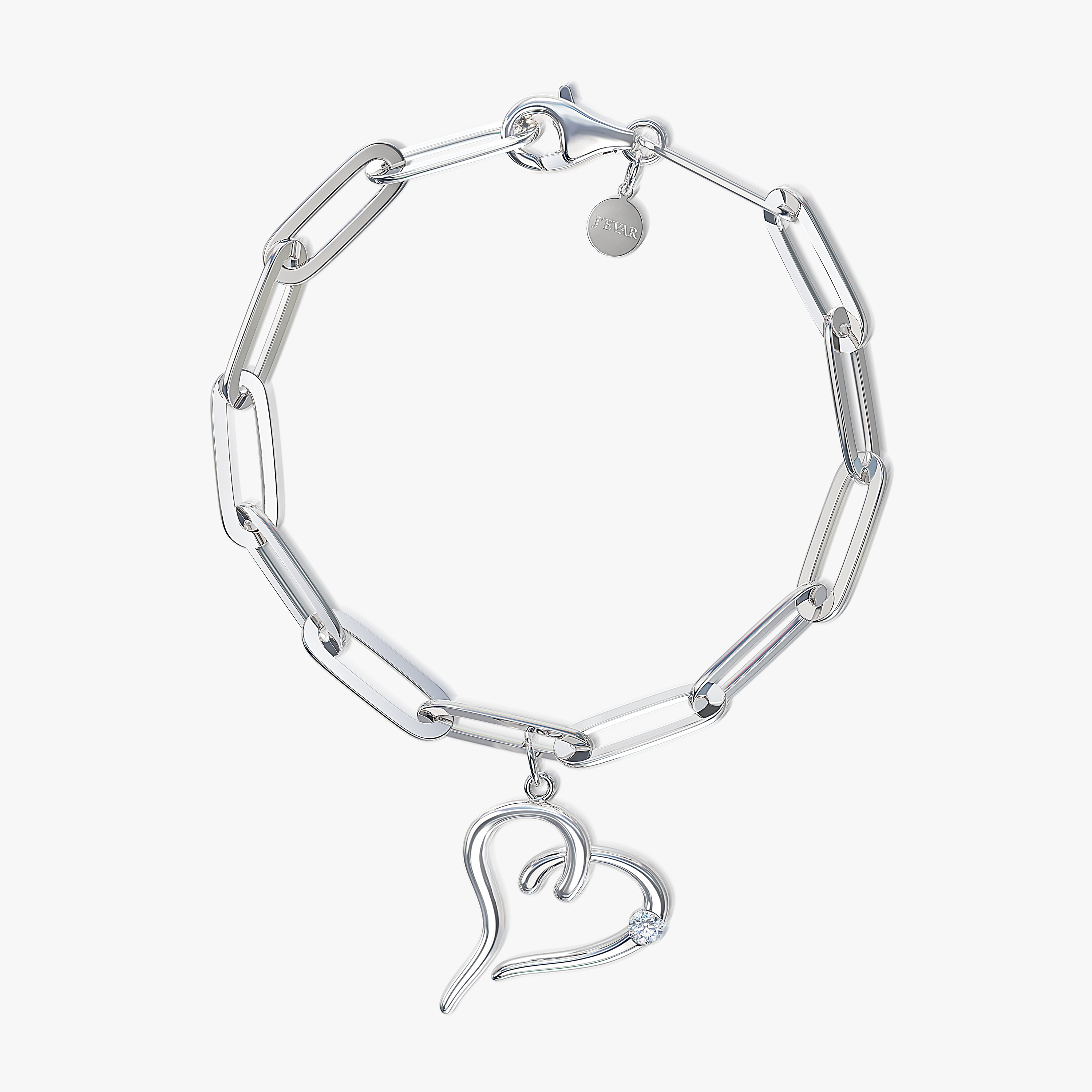 Sterling Silver 0.14 Ct Bold Heart Paperclip Bracelet – J'evar
