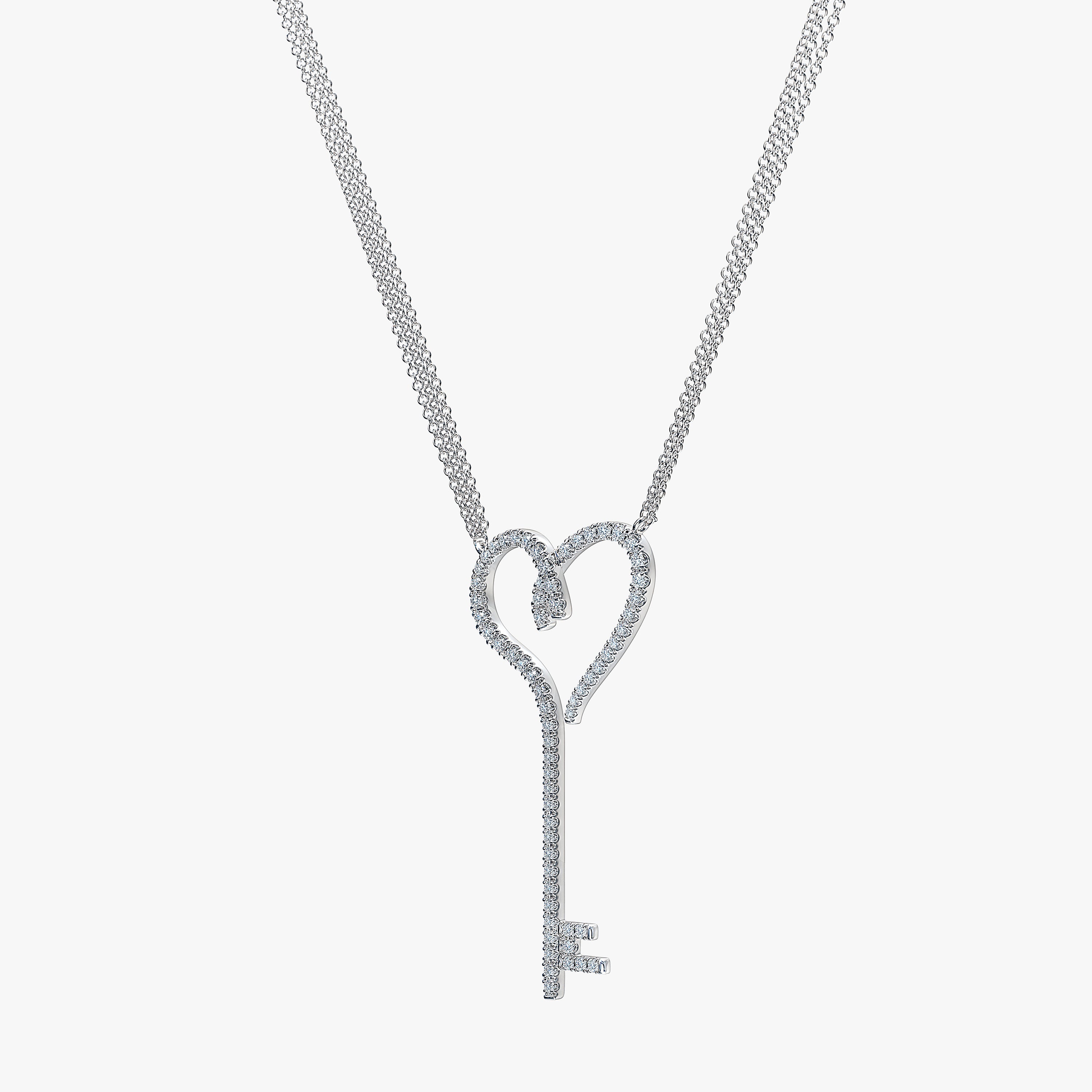 14 Kt White Gold 1.00 Ct Heart Key Diamond Necklace – J'evar
