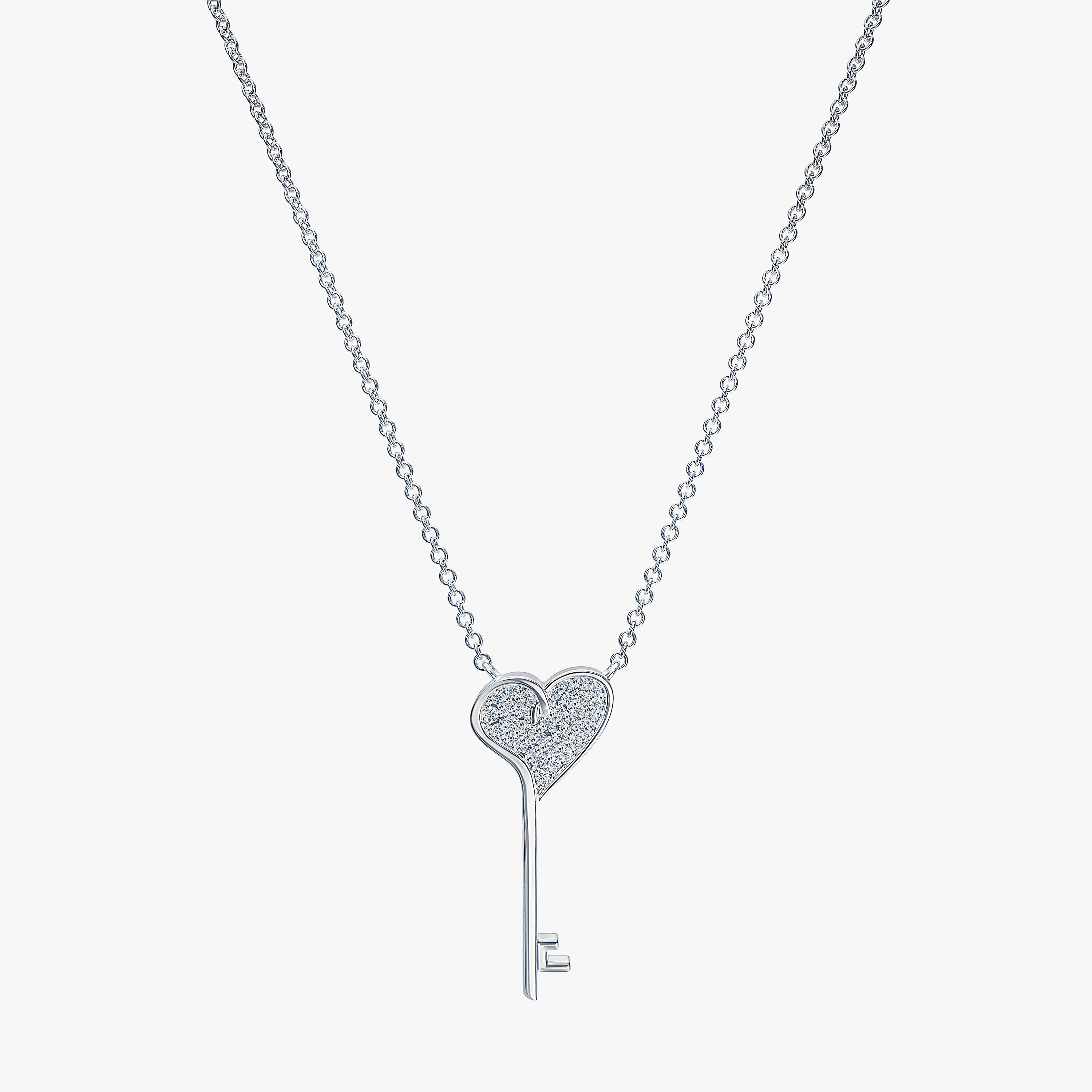 Sterling Silver 0.10 Ct Heart Key Pave Diamond Necklace – J'evar